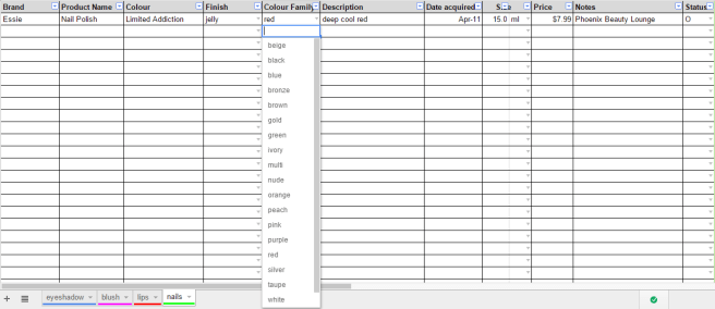 My Cosmetics Inventory Spreadsheet | stash matters